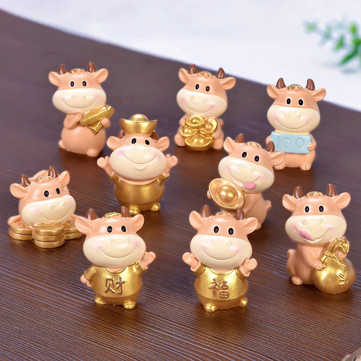 Animal Cow Ornaments Mini Gold Bull Figurine Miniatures Fairy Garden Decor Micro Landscape DIY Dollhouse Home Tabletop Car Dashboard Cake Decor 2021 Chinese New Year Spring Festival Lucky Gifts #3