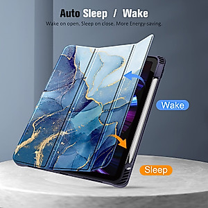 Fintie SlimShell Case for iPad Pro 11-inch (4th / 3rd Generation) 2022/2021 - Soft Flexible TPU Stand Back Cover with Pencil Holder, Also Fit iPad Pro 11" 2nd / 1st Gen, Ocean Marble