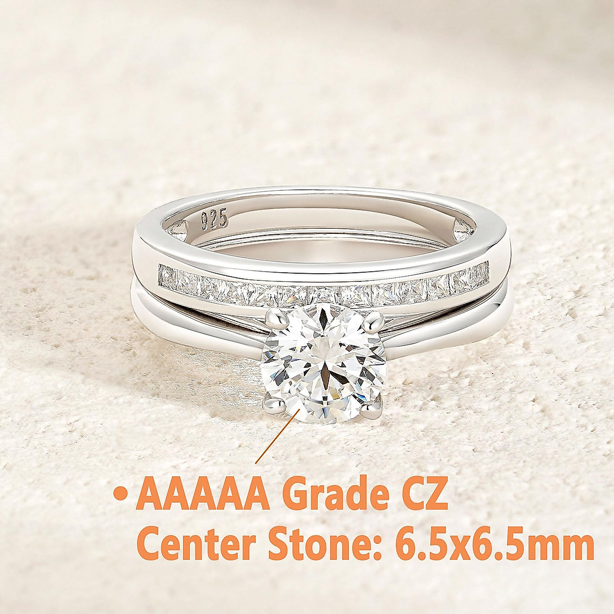 SHELOVES Sterling Silver Engagement Rings Wedding Band Set Soliraire Round CZ Cubic Zirconia Sz 7