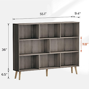 VICLLAX Wood 3 Tier Storage Shelf, 8 Cubes Free Standing Bookshelf with Legs, Display Bookcase for Living Room, Bedroom, Kids Room, Office, Grey