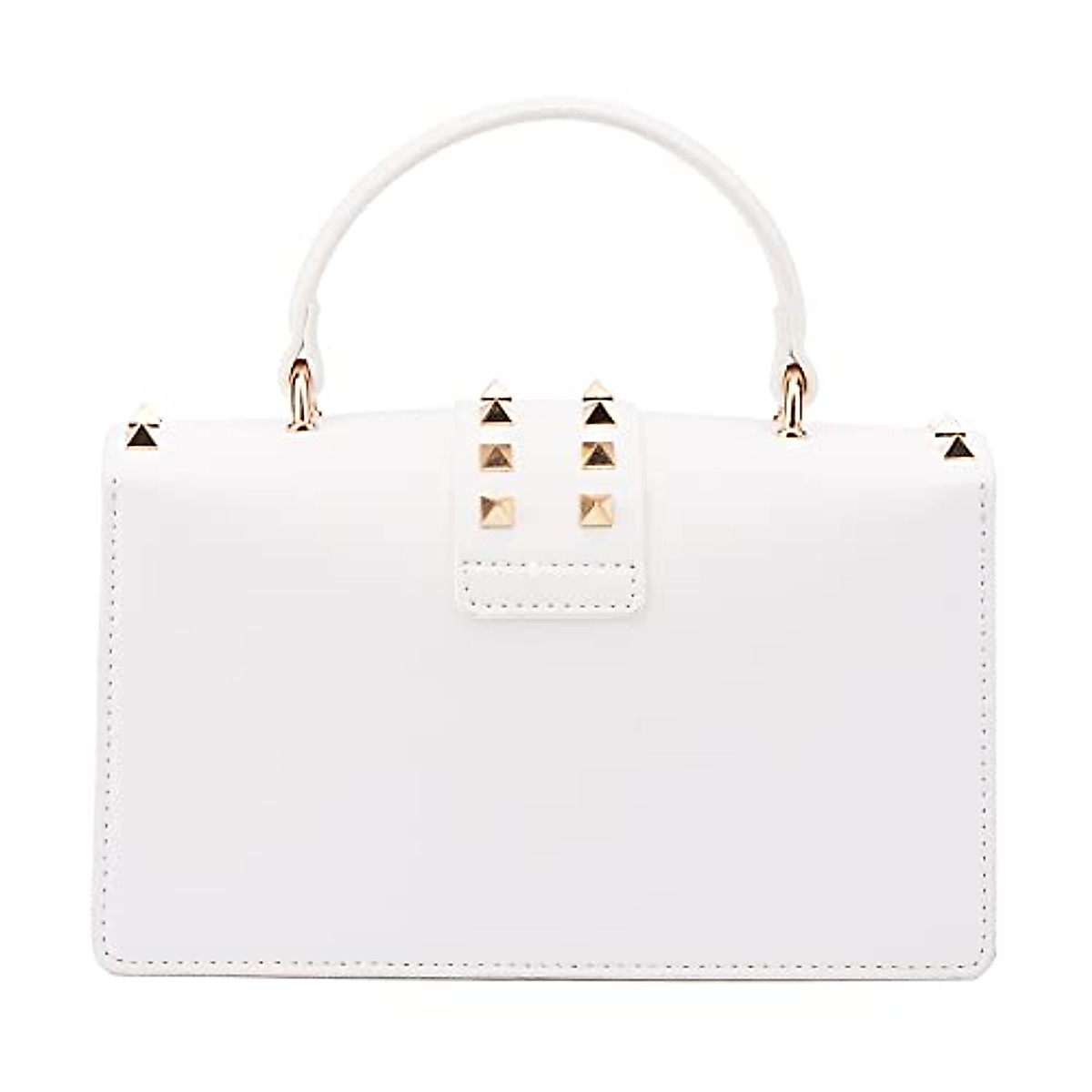 Olivia Miller Women's Fashion, Heather White Studded PVC Jelly Crossbody Bag w Detachable Chain Strap, Casual Trendy Purse Handbag