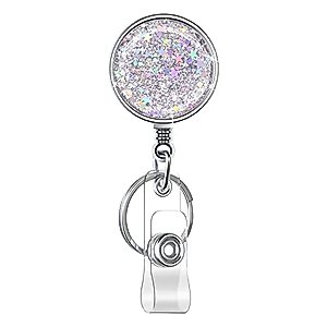Retractable Badge Holder, Lightweight Plastic Badge Reel Retractable Card Holder with Key Ring Backing Belt Clip for Nurse,Volunteer,Teacher,Student,Office Worker (1 Pack Silver)