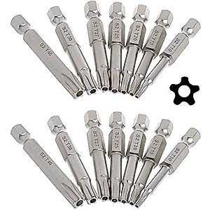 Mesee 5 Point Security Star Torx Screwdriver Bits Set 14Pcs Security Star Torx Screwdriver Bits 5-Pointed Screwdriver Bit for Electric Hand Screw Driver Drill Bits, 50mm Length