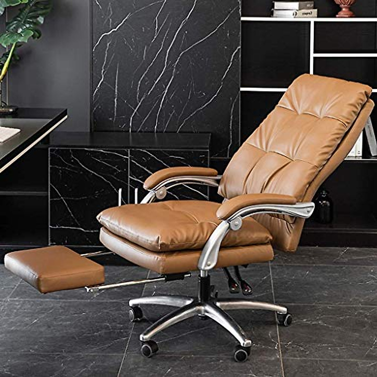 Office Chair,Ergonomic Leather Computer Home Comfortable Task Reclining Back Study Desk Chair