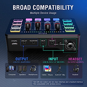 FIFINE Gaming Audio Mixer, Streaming RGB PC Mixer with XLR Microphone Interface, Individual Control, Volume Fader, Mute Button, 48V Phantom Power, for Podcast/Recording/Vocal/Game Voice-AmpliGame SC3