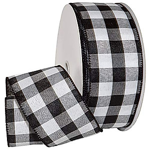 Morex Ribbon Cambridge Wired Plaid Ribbon, 1.5" x 50 yd, Black Gingham