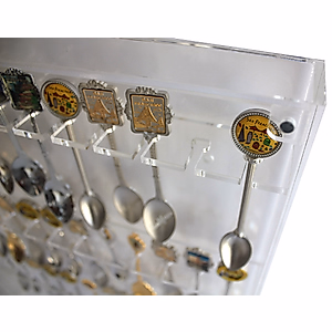DisplayGifts All Clear Acrylic Spoon Display Case Rack to Hold 36 Souvenir or Tea Spoons Wall Mount Spoon Rack Cabinet with Door for Protection