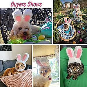Cat Hat Costumes Cute Bunny Rabbit Caps with Ears for Cats Small Dogs Easter Pet Accessory Headwear for Puppy Kitten Birthday Halloween Christmas Party Funny Doggy Cosplay Outfit (White-Pink)