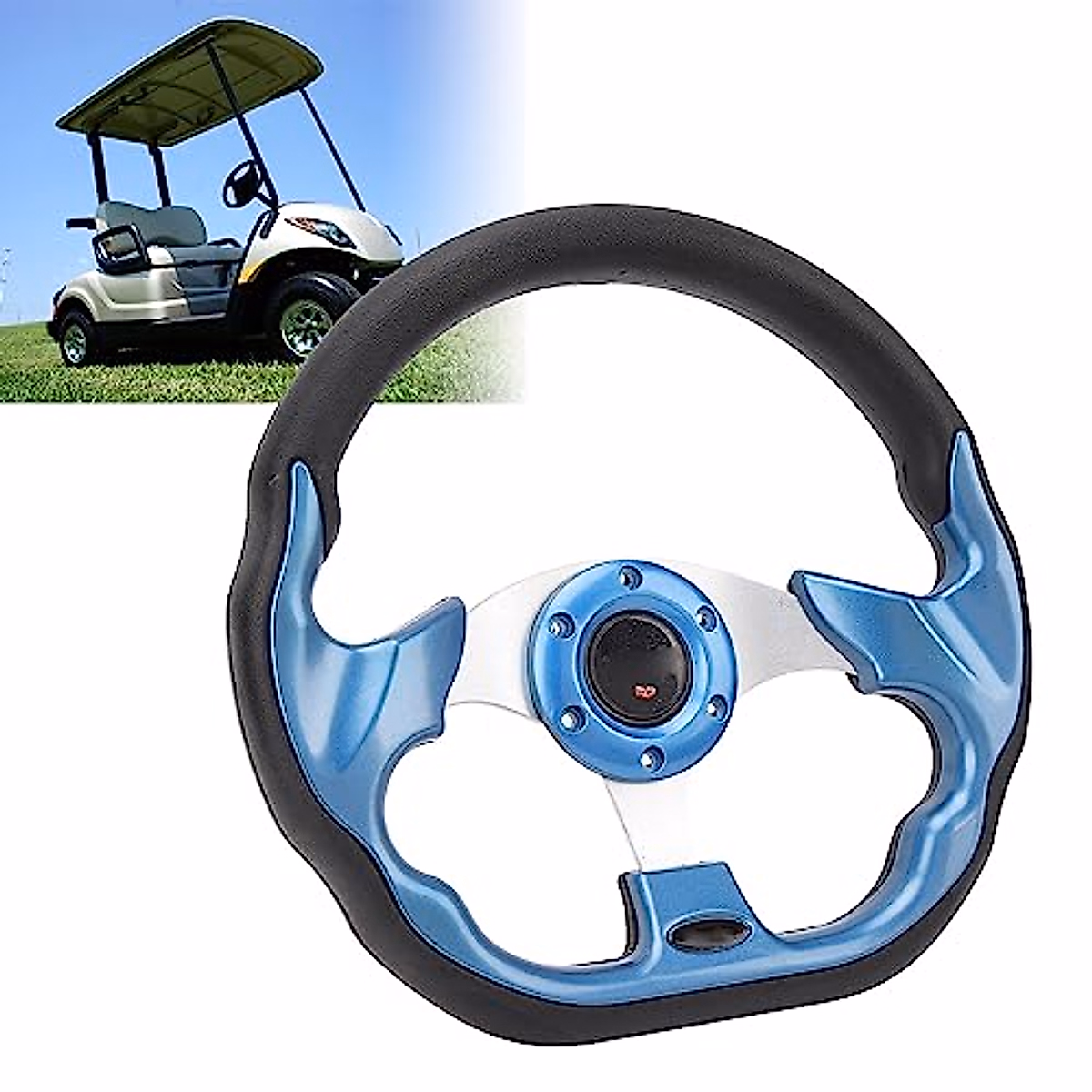 Steering Wheel Kit, PU Leather Surface Strong Grip Wear Resistant Cart Steering Wheel 12.5 Inch Universal Beautiful for DS Precedent Onward Tempo (Blue)