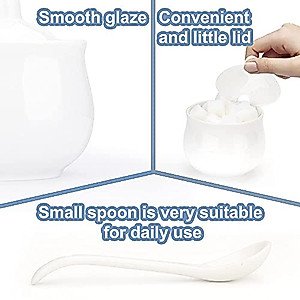 Swetwiny Porcelain Sugar Bowl with Lid and Spoon, Ceramic Salt Storage Jar, White Seasoning Container for Home and Kitchen, 7 Ounces (White)