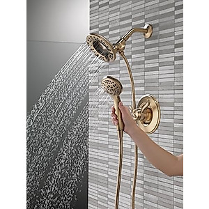 Delta Faucet 4-Spray In2ition Dual Shower Head with Handheld Spray, Gold Shower Head with Hose, Showerheads & Handheld Showers, Handheld Shower Heads, Champagne Bronze 58499-CZ