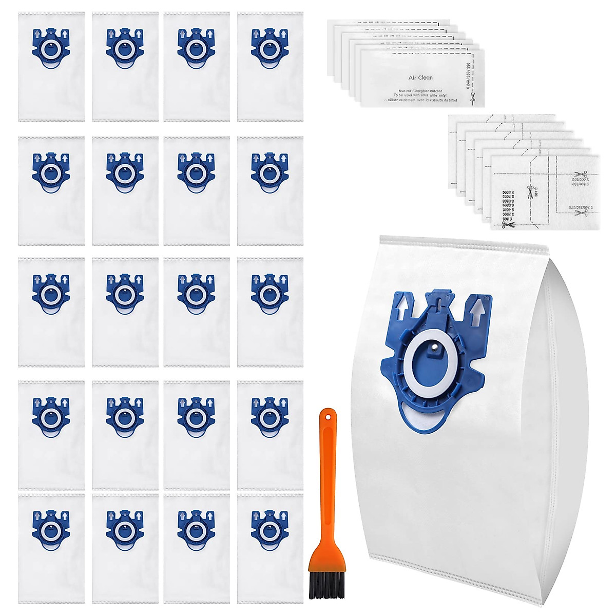 3D AirClean Dust Bags, Compatible for Miele Vacuum Cleaner Bags, Replacement Miele Classic C1 Complete C1 C2 C3 S2 S5 S8 S400 Series,1 Boxes of 20 Pack Bags & 6 MP Filters & 6 AirClean Filters