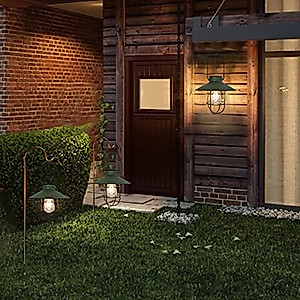 pearlstar Solar Lantern Outdoor Hanging Light Metal Farmhouse Solar Lamp with Warm White Edison Bulb Design for Garden Yard Patio Proch Decor(Green)
