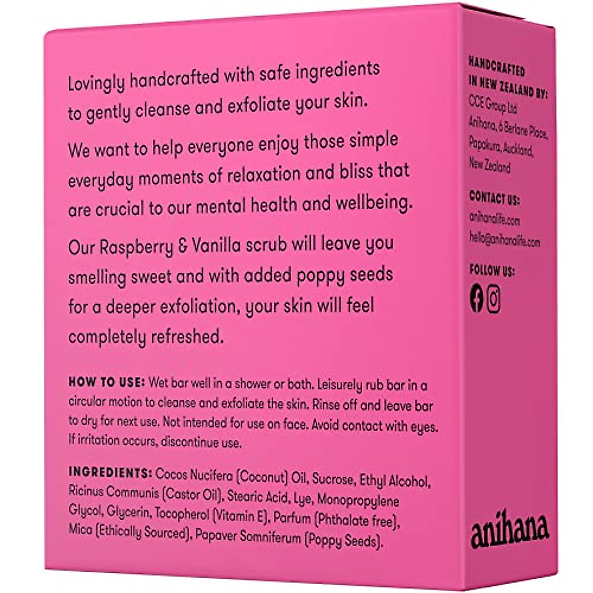 ANIHANA Sugar Scrub Soap Bars 4 Pack with Coconut Oil, Moisturizing, Exfoliating Body Scrub, Refreshing Raspberry Vanilla and Peach Smoothie Scents 3.6 Oz each