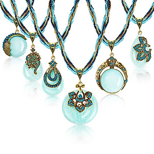 Inbagi 6 Pieces Women Bohemian Necklaces Turquoise Statement Valentine's Day Necklaces Gifts Boho Twist Woven Rope Chunky Chain Turquoise Rhinestone Pendant Jewelry Vintage Collar Necklace for Ladies