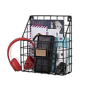 Wall35 Rivista File Holder Home Office Desk Organizer, Chicken Wire Mail Organizer and Magazine Holder, Metal, Black