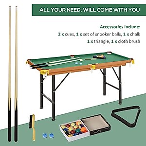 Soozier 55" Portable Folding Billiards Table Game Pool Table for Whole Family Number Use with Cues, Ball, Rack, Chalk, Green