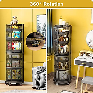 STYLIFING Rotating Rolling Storage Cart 6 Tier 360° Rotation Organizer Cart for Fruits Vegetables Snacks with Wheels & Foot Pads, Round Standing Shelf for Kitchen Living Room Bathroom Bedroom Office