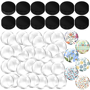 72 Pieces Craft Magnets Glass Ceramic Ferrite Magnet with Adhesive Backing and Transparent Clear Glass Cabochons for DIY Craft Fridge Refrigerator Magnets Pendants(Round,1 Inch)