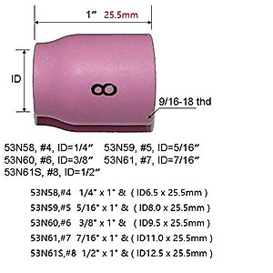 RIVERWELD TIG Gas Lens Alumina Nozzle Ceramic Cup 53N61S (#8 1/2") Fit PTA DB SR WP 9 17 18 20 25 26 TIG Welding Torch 10pk