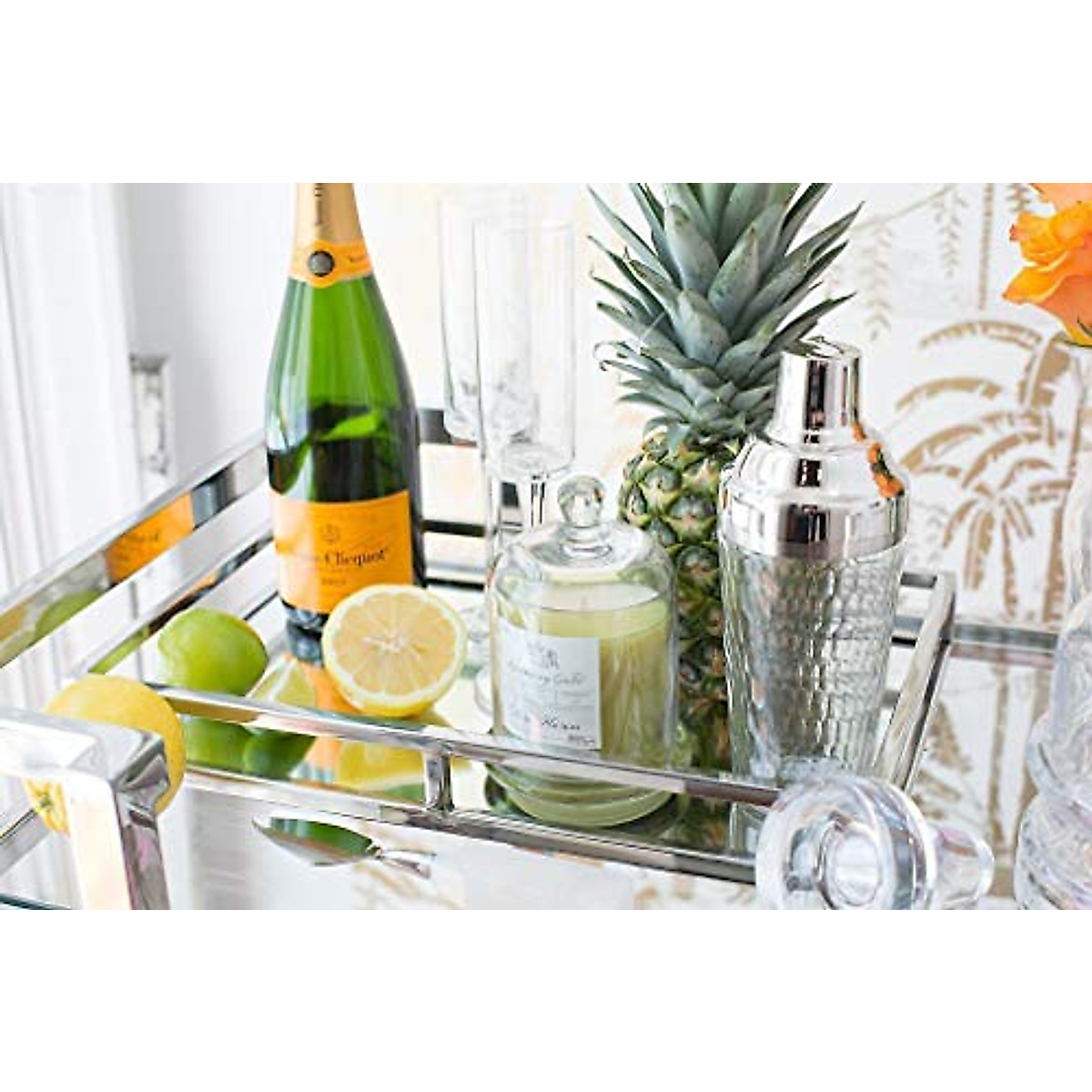 Le'raze Mirrored Vanity Tray, Decorative Tray with Chrome Rails for Display, Perfume, Vanity, Dresser and Bathroom, Elegant Mirror Tray Makes A Great Bling Gift –16X10 Inch