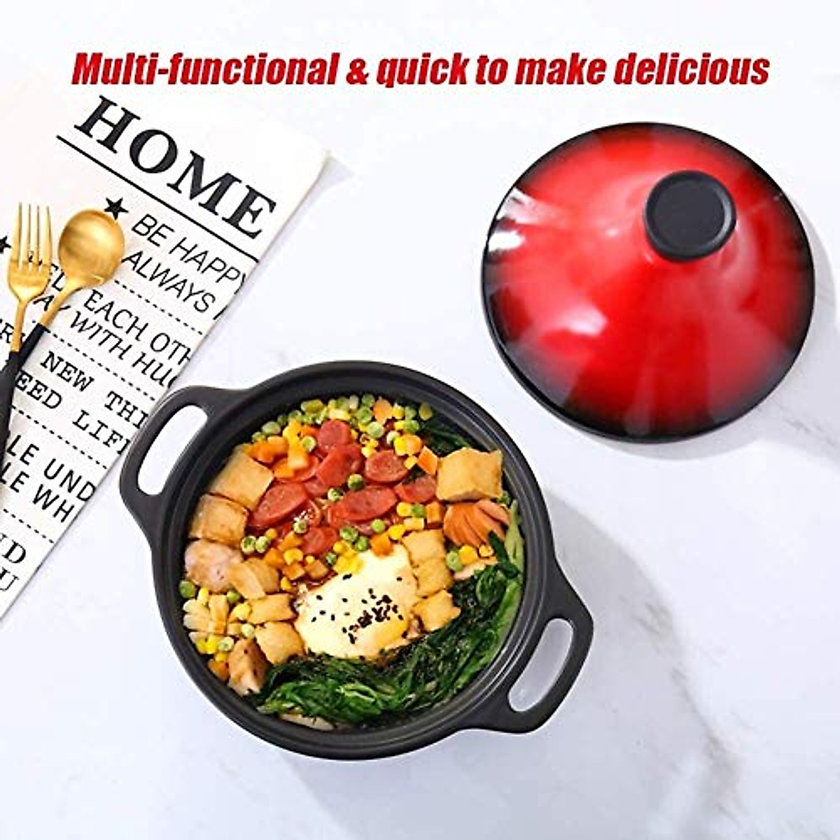 JINXIU Casserole Lead Free Cooking Tagine, Home Cookware Pot Hand Made and Hand Painted Tagine Pot Ceramic Pots for Different Cooking Styles (Color : Red)