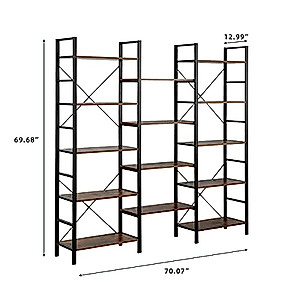 MELLCOM Triple Wide 5 Tier Industrial Bookshelf, 14 Open Storage Cubes, Vintage Wood Bookcase, Cube Bookshelf with Antique Wood and Metal Frames for Living Room, Bedroom & Office, Brown