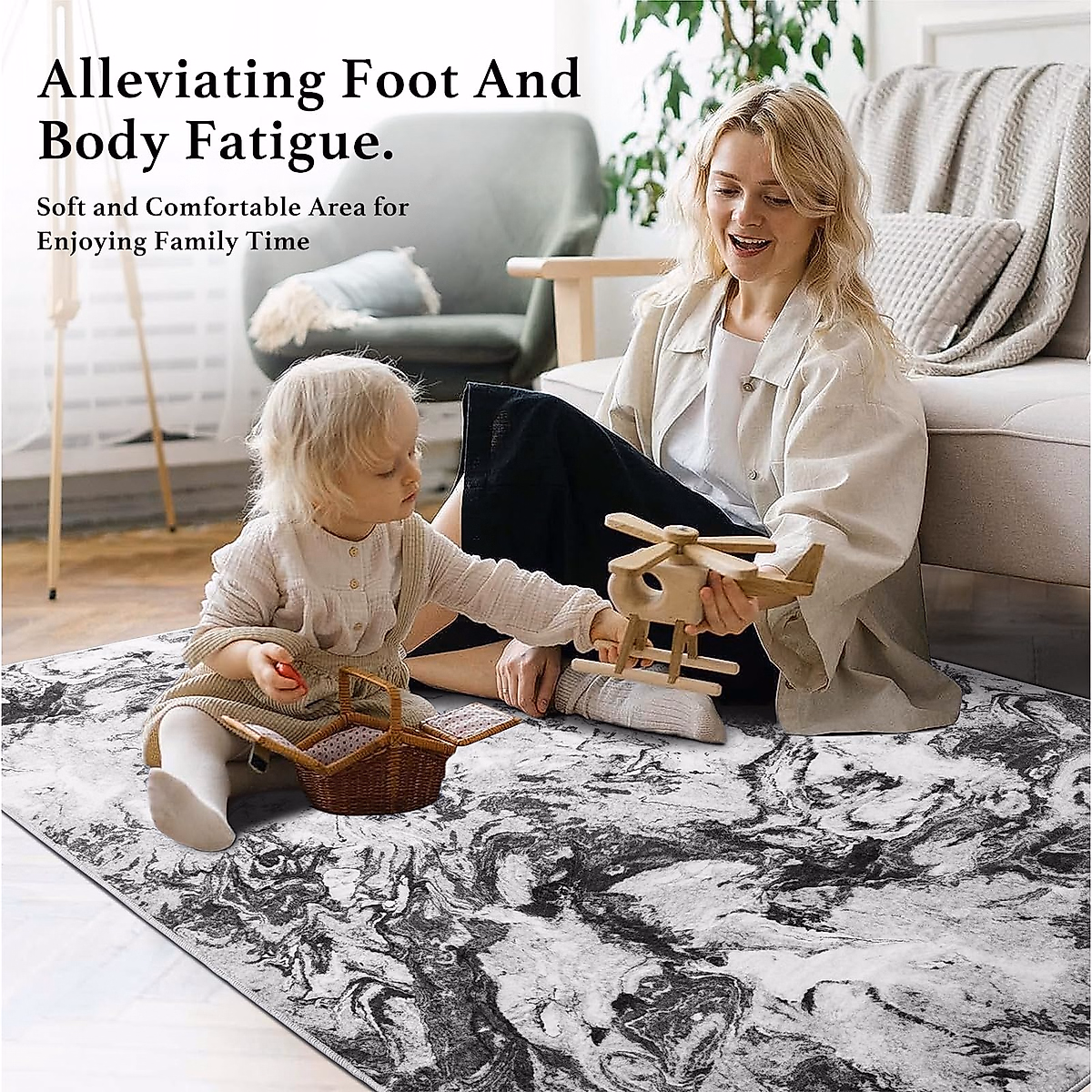 Baauye Washable Rug, Ultra Soft Area Rug 5x7, Non Slip Abstract Rug Foldable, Stain Resistant Rugs for Living Room Bedroom, Modern Fuzzy Rug(Gray, 5'x7')