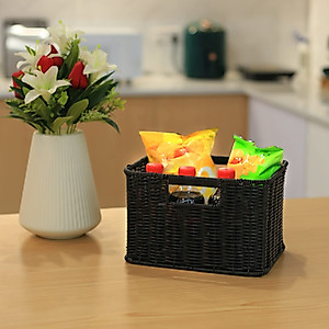 HOONEX Large Wicker Baskets for Storage, Woven Plastic Baskets for Organizing with Dual Handles, Baskets for Storage, Set of 3, Black