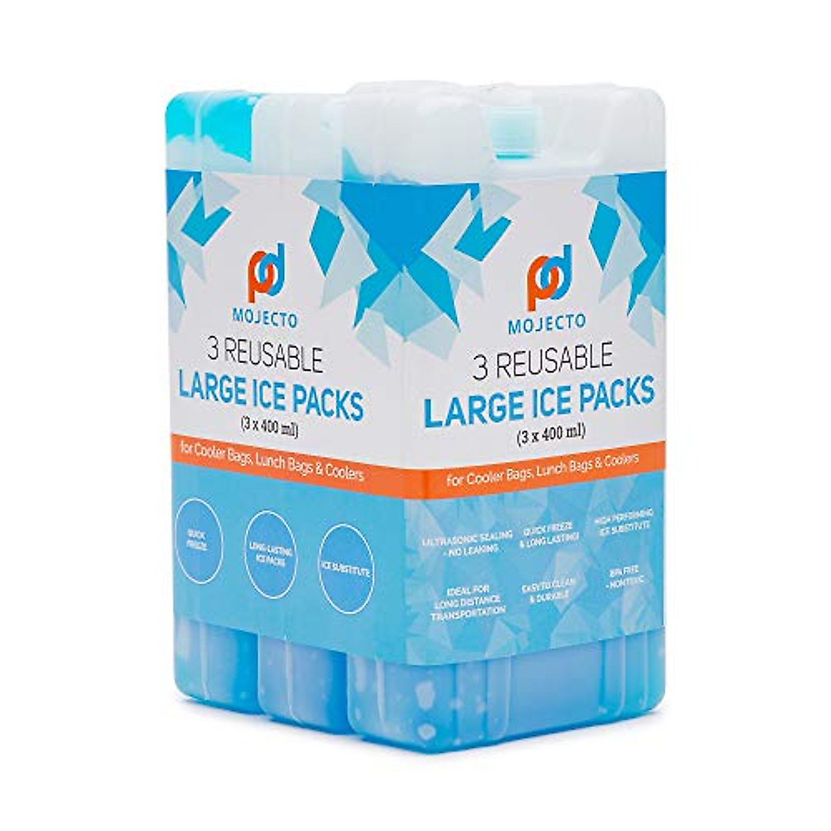Ice Pack for Cooler Lunch Bag (400 ml/Count): Large, Thick, Leak-Proof, Long-Lasting, Reusable, Freezer-Safe Blue Gel to Keep Food and Drinks Cold for Hours (Set of 3)