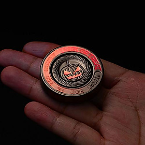 LION CITY Halloween Pumpkin Fidget Spinner, Glow in The Dark Hand Spinner with Red Luminosity, Fully Metallic Desk Toy with Replaceable Bearing, Comes with Mini Flashlight, Matte Finish, Dark Brown