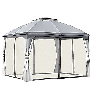 Outsunny 10' x 12' Outdoor Gazebo, Patio Gazebo Canopy Shelter w/Double Vented Roof, Zippered Mesh Sidewalls, Solid Steel Frame, Grey