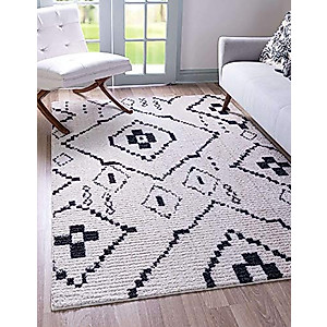 Unique Loom Morocco Collection Tribal, Southwestern, Bohemian Area Rug, 9' 0" x 12' 0", Ivory/Black