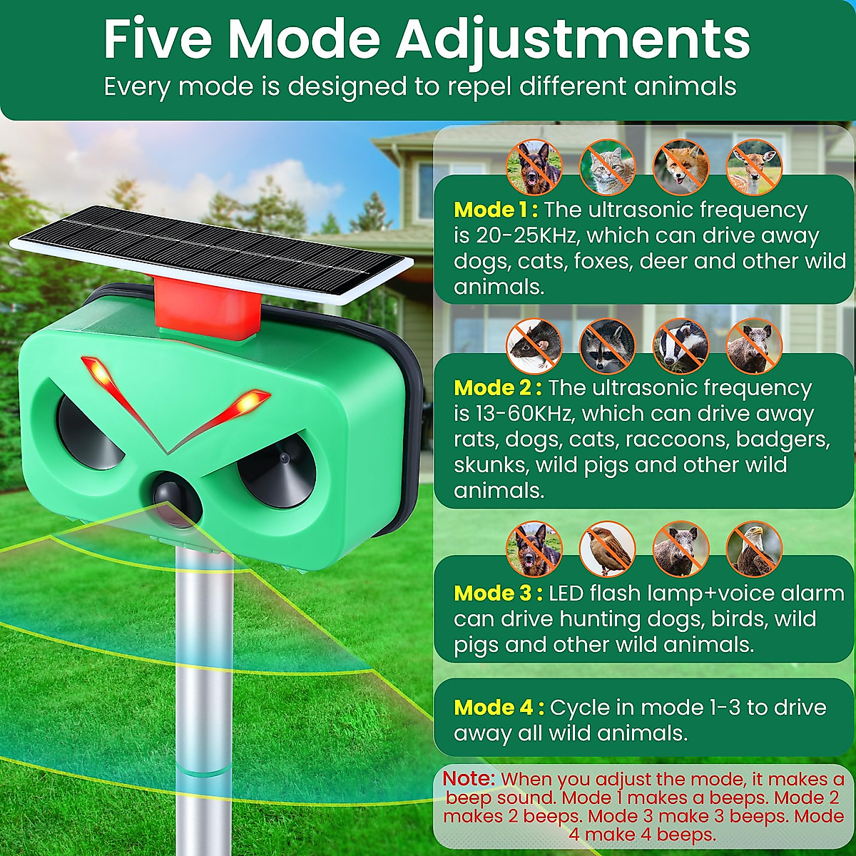 2 Pack Ultrasonic Cat Repellent Outdoor, Solar USB Powered Animal Repeller Ultrasonic Deer Deterrent Devices with Motion Sensor Waterproof Pest Deterrent for Dog Skunk Squirrel Raccoon Coyote Rabbit