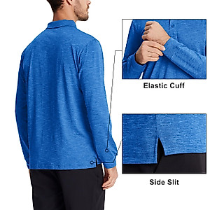 MAGCOMSEN Golf Polos for Men Dry Fit Polo Shirts Long Sleeve Shirts Quick Dry Shirts Performance Polo Shirts Sea Blue L