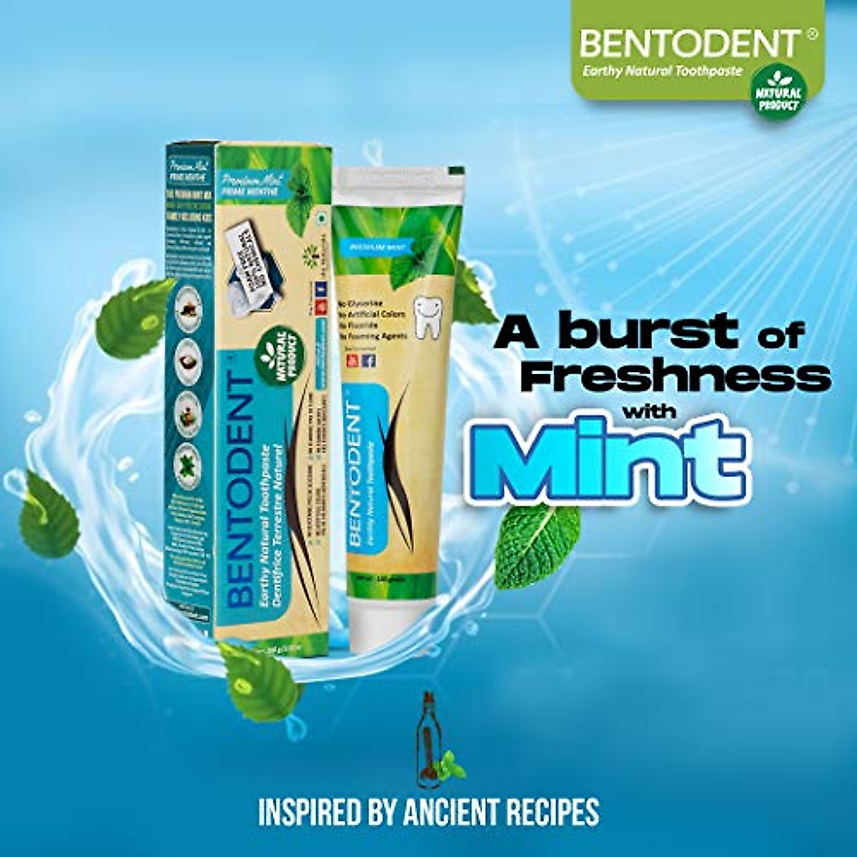Bentodent Natural Toothpaste for Family Including Kids (Premium Mint)