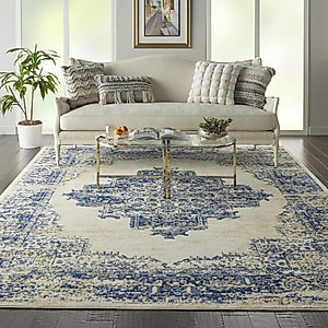 Nourison Grafix Traditional White 8'6" x 12' Area -Rug, Easy -Cleaning, Non Shedding, Bed Room, Living Room, Dining Room, Kitchen (9x12)