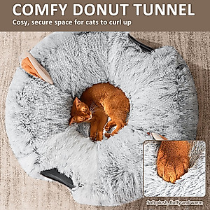 NEZIN Cat Tunnel with Cat Bed for Indoor Cats, Under Christmas Tree Plush Peekaboo Cat Cave, Multifunctional Cat Donut Tunnel Playground Toys for Cats Kitten Rabbit Ferret, Grey