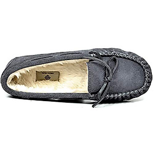 DREAM PAIRS Women's Faux Fur Cozy House Slippers Suede Leather Moccasin Shoes for Indoor and Outdoor Wear,Size 9,Grey,SHOZIE-01