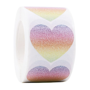 Mercei 1.5" Rainbow Heart Stickers, Heart Shaped Adhesive Sticker Labels, 500 Pcs Love Stickers for Personal and Business Uses