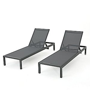 Christopher Knight Home Cape Coral Outdoor Aluminum Chaise Lounges with Mesh Seat, 2-Pcs Set, Grey / Dark Grey