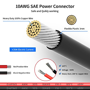 GODPEE SAE Socket 10AWG 2FT SAE Power Socket Sidewall Port Cable with Waterproof Cap for Solar Generator Battery Charger(2 Pack)