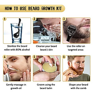 Arganrro Beard Growth Kit - Beard Derma Roller, Beard Oil, Beard Balm, Brush, Comb - Beard Care Kit Valentine's Day & Birthday Gift for Dad Husband & Boyfriend