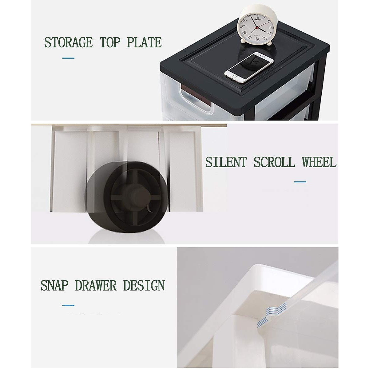 TENGZHENSHOP 5-Drawer Rolling orage Cart on Wheels, Clearview Craft orage ntainers Bins, Black Frame & Clear orage Drawers