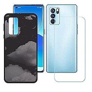 YZKJSZ Case for Oppo Reno 6 Pro 5G Cover + Screen Protector Tempered Glass Protective Film - Soft Gel Black TPU Silicone Protection Case for Oppo Reno 6 Pro 5G (6.55") - OP42
