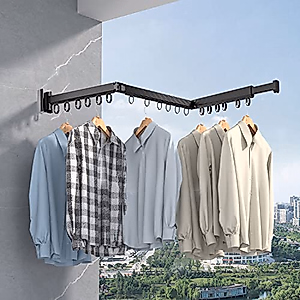 KLEVERISE Clothes Drying Rack, Laundry Drying Rack, Wall Mounted Clothes Rack, Folding Laundry Rack, Retractable Clothes Hanging Rack Space Saver Clothes Rack for Balcony, Laundry, Bathroom