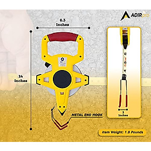 AdirPro Fiberglass 100' Appraiser’s Measuring Tape Tape Rule with Extra Large Metal End Hook for Precise Measurements, Perfect for Appraisers, Surveyors, Landscapers