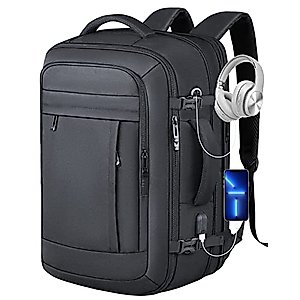 TEDNETGO Travel Backpack, Carry On Backpack, Laptop Backpack, 40L Expandable Airline Approved Large Business Travel Backpack, Durable Water Resistant Hiking Backpack Outdoor Sports Rucksack, Black