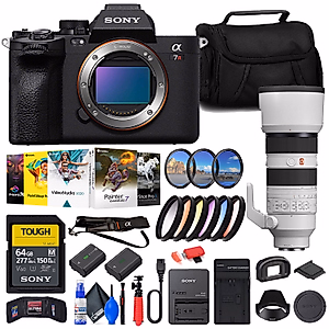Sony a7R V Mirrorless Camera (ILCE7RM5/B) FE 70-200mm Lens (SEL70200GM2) + 64GB Card + Filter Kit + Color Filter Kit + Corel Photo Software + Bag + NP-FZ100 Compatible Battery + More (Renewed)