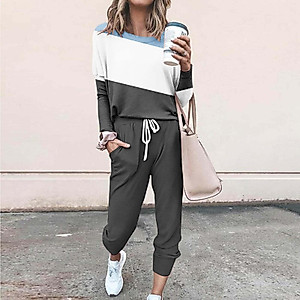 JMMSlmax Lounge Sets for Women 2 Piece Long Pants Outfit Lightweight Long Sleeve Crewneck Pullover Tops Long Pants Tracksuit
